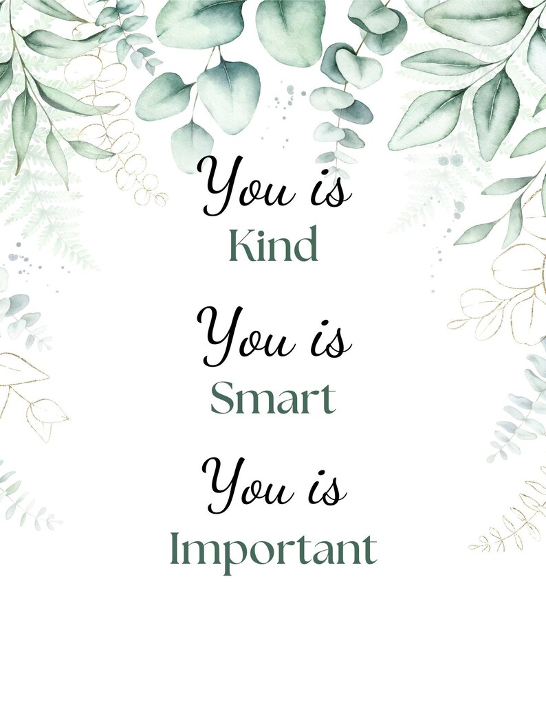 You is Kind, You is Smart, You is Important Printable Wall Art, Kids ...