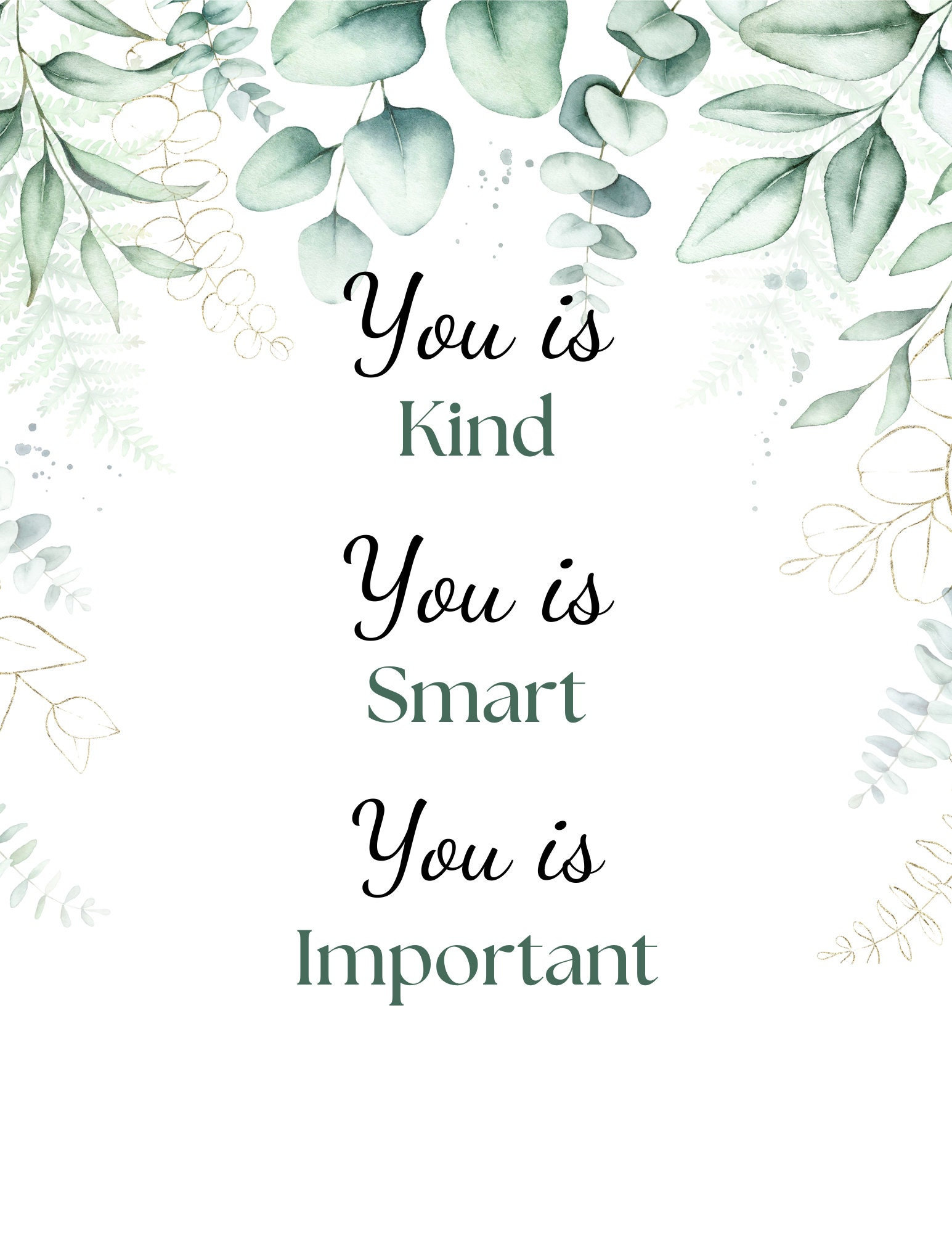 You is Kind, You is Smart, You is Important Printable Wall Art, Kids ...