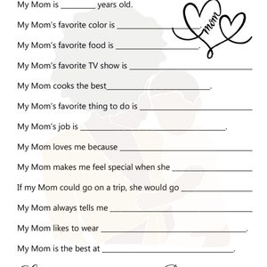 All About My Mom Printable Questionnaire, Mother's Day Gift (PNG Files ...