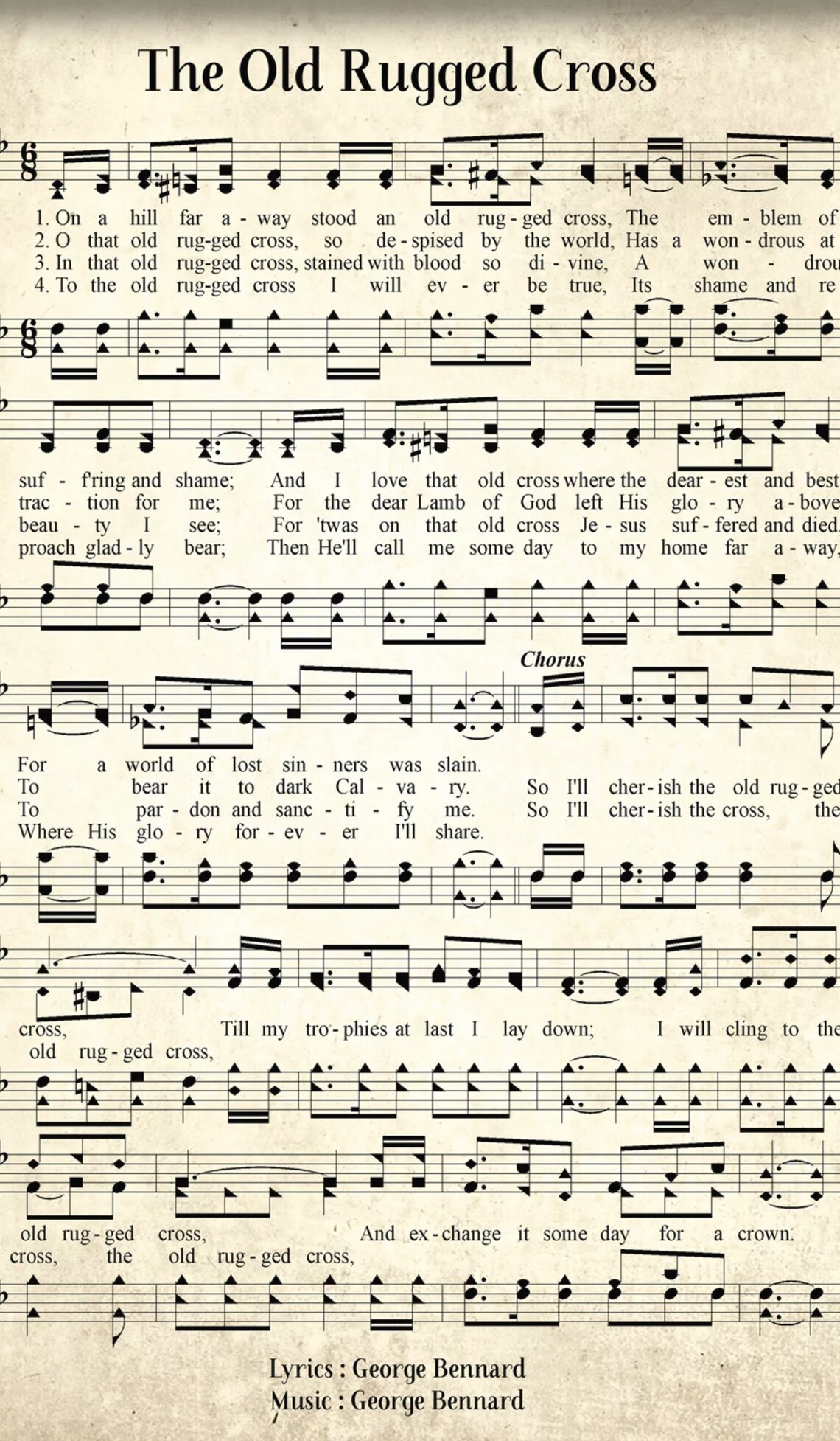 The Old Rugged Cross Hymn Sheet Music | Printable Wall Art (digital ...