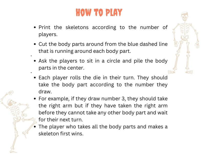 Roll a Skeleton Game, Skeleton Game, Halloween Game, Printable ...