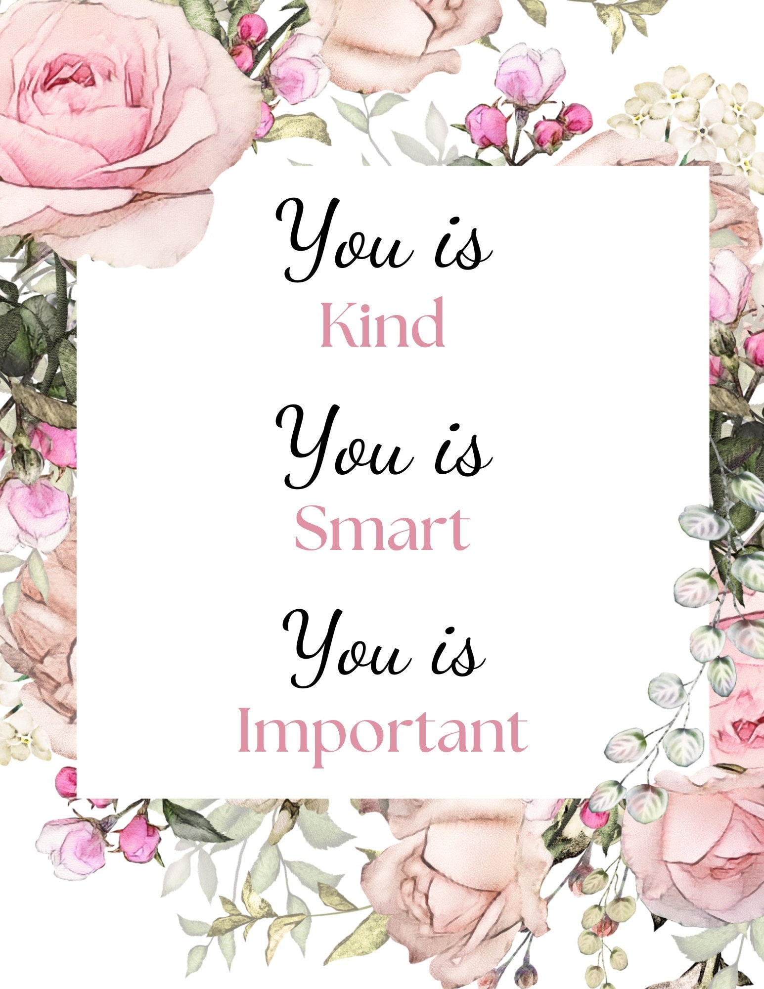 You is Kind, You is Smart, You is Important Printable Wall Art, Kids ...