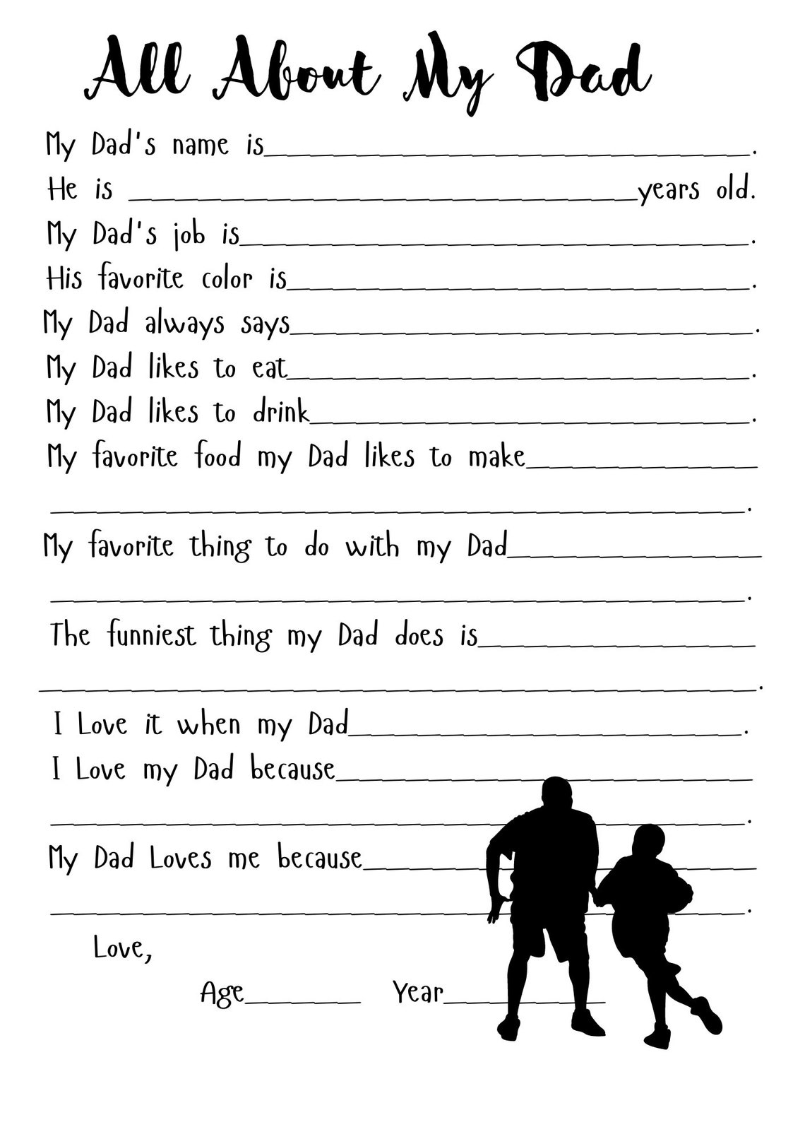 All About My Dad Printable Dad Birthday Fathers Day Printable Dad Birthday Dad 5 Different