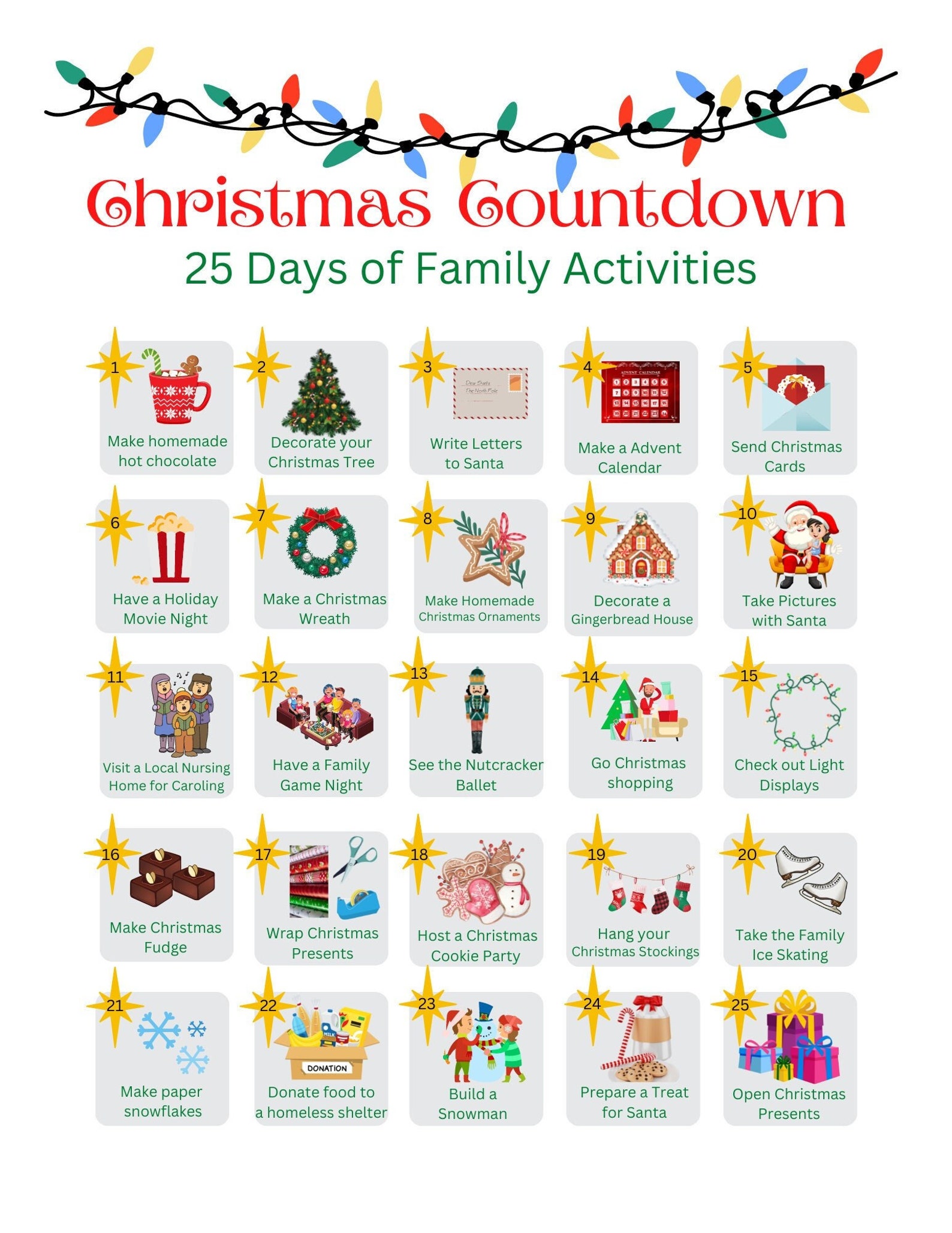 Christmas Countdown, Christmas Activity Calendar, Christmas Activity ...