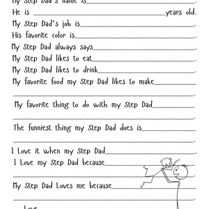All About My Step Dad Printable, Step Dad Birthday, Father's Day ...