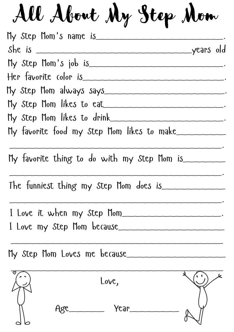 All About My Stepmom Printable Stepmom Birthday Mothers Day