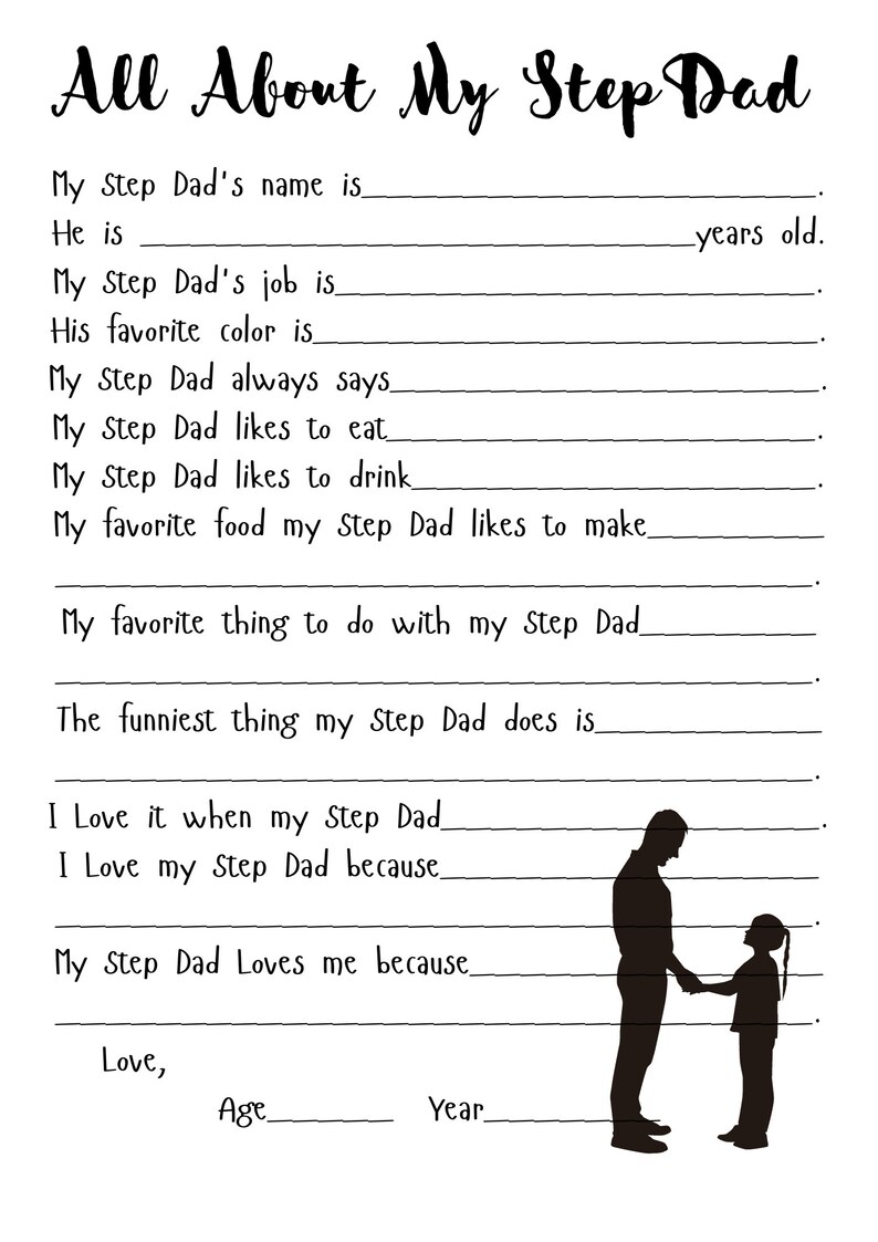 All About My Step Dad Printable, Step Dad Birthday, Father's Day ...