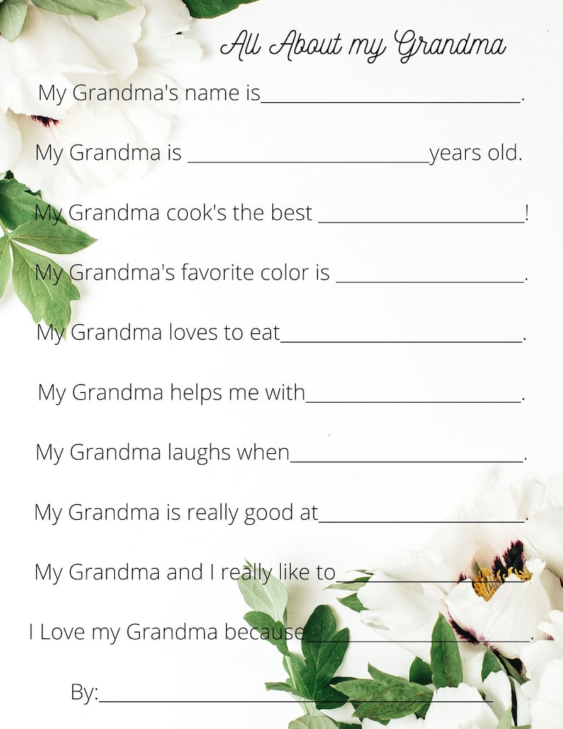 All About My Grandma Printable, Mother's Day Printable, Grandma ...