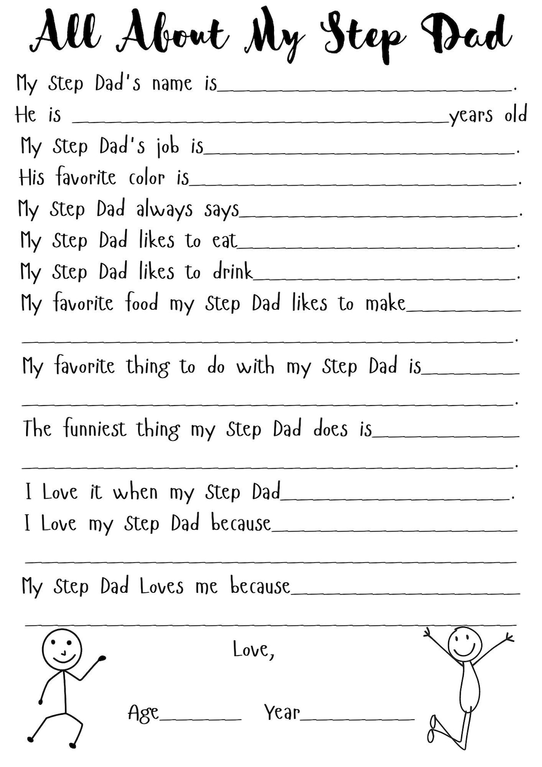 All About My Stepdad Printable, Stepdad Birthday, Father's Day ...