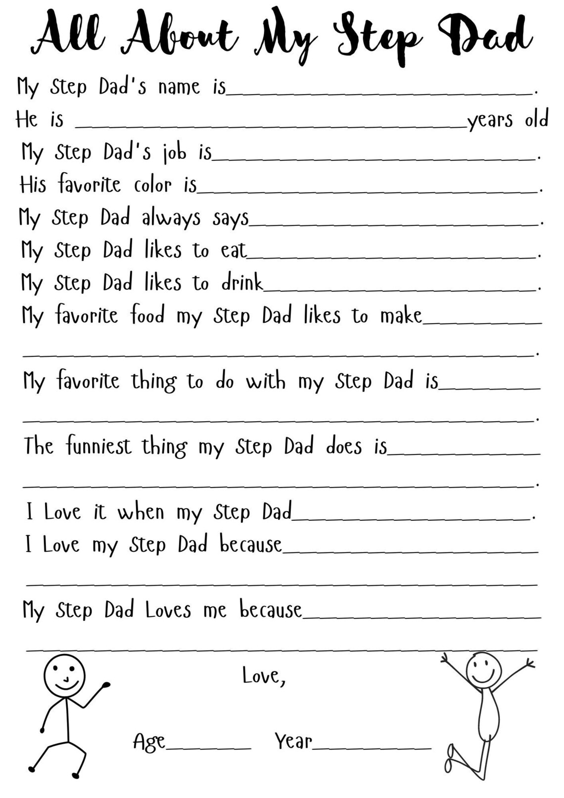 All About My Stepdad Printable Stepdad Birthday Father S Day