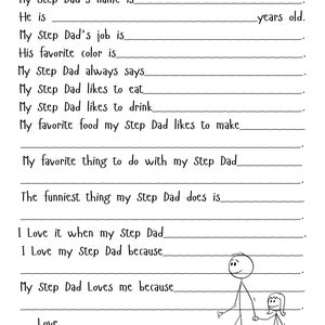 All About My Step Dad Printable, Step Dad Birthday, Father's Day ...