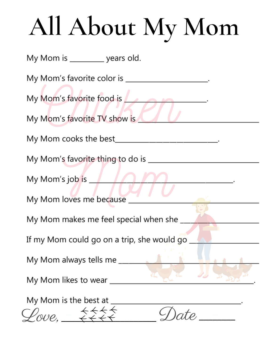 All About My Mom Questionnaire, Mother's Day Gift (PNG File) - Etsy