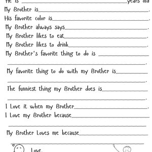 All About My Brother Printable, Brother Birthday, Sibling's Day ...