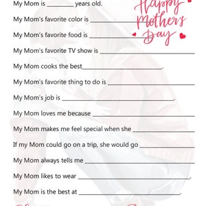 All About My Mom Printable, Mom Birthday's, Mother's Day Printable, Mom ...