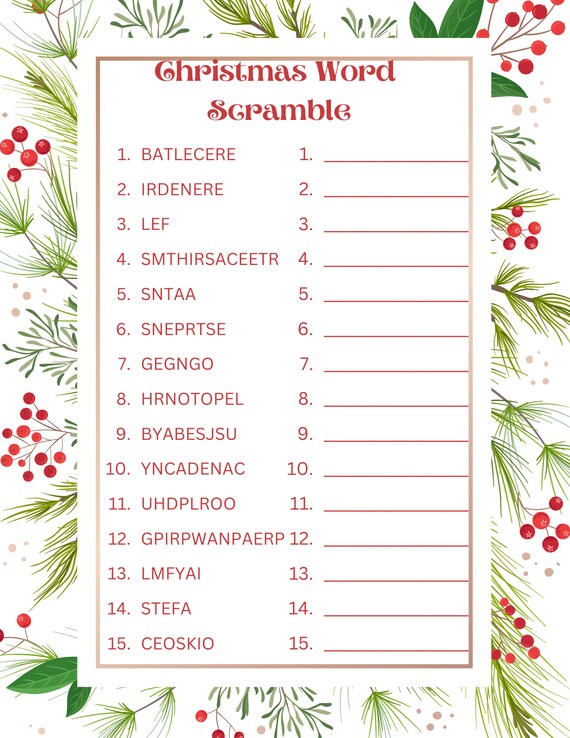 Printable Christmas Word Scramble