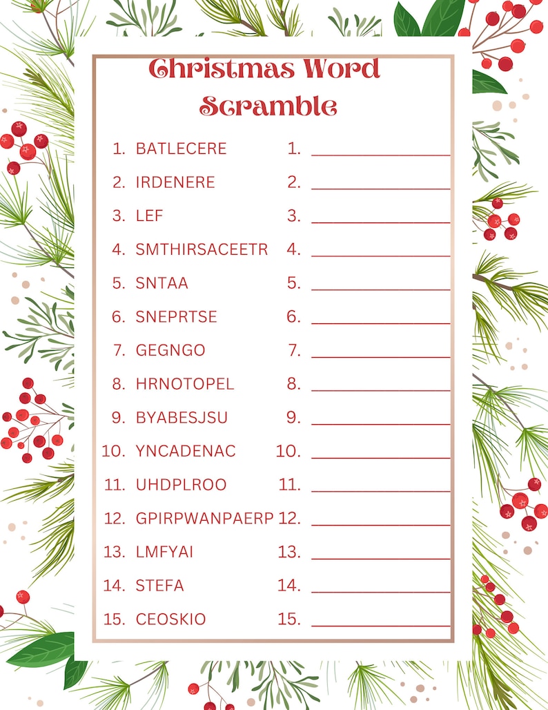 Christmas Word Scramble Printable, Christmas Game, Christmas Family ...