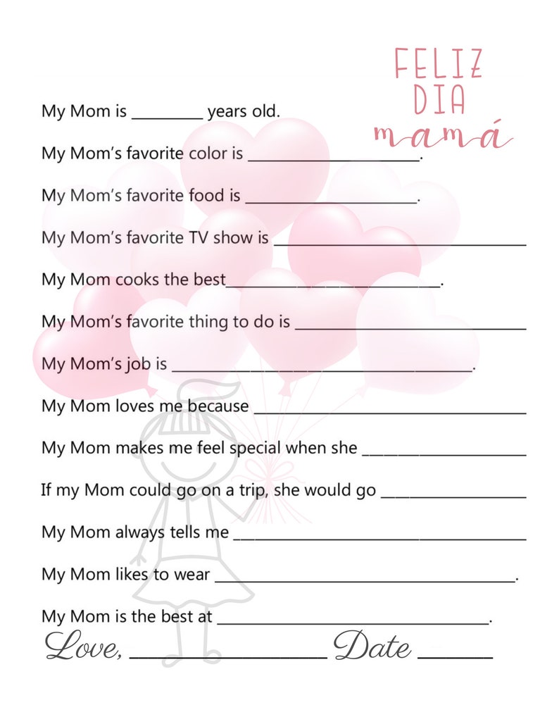 All About My Mom Printable, Mom Birthday's, Mother's Day Printable, Mom ...