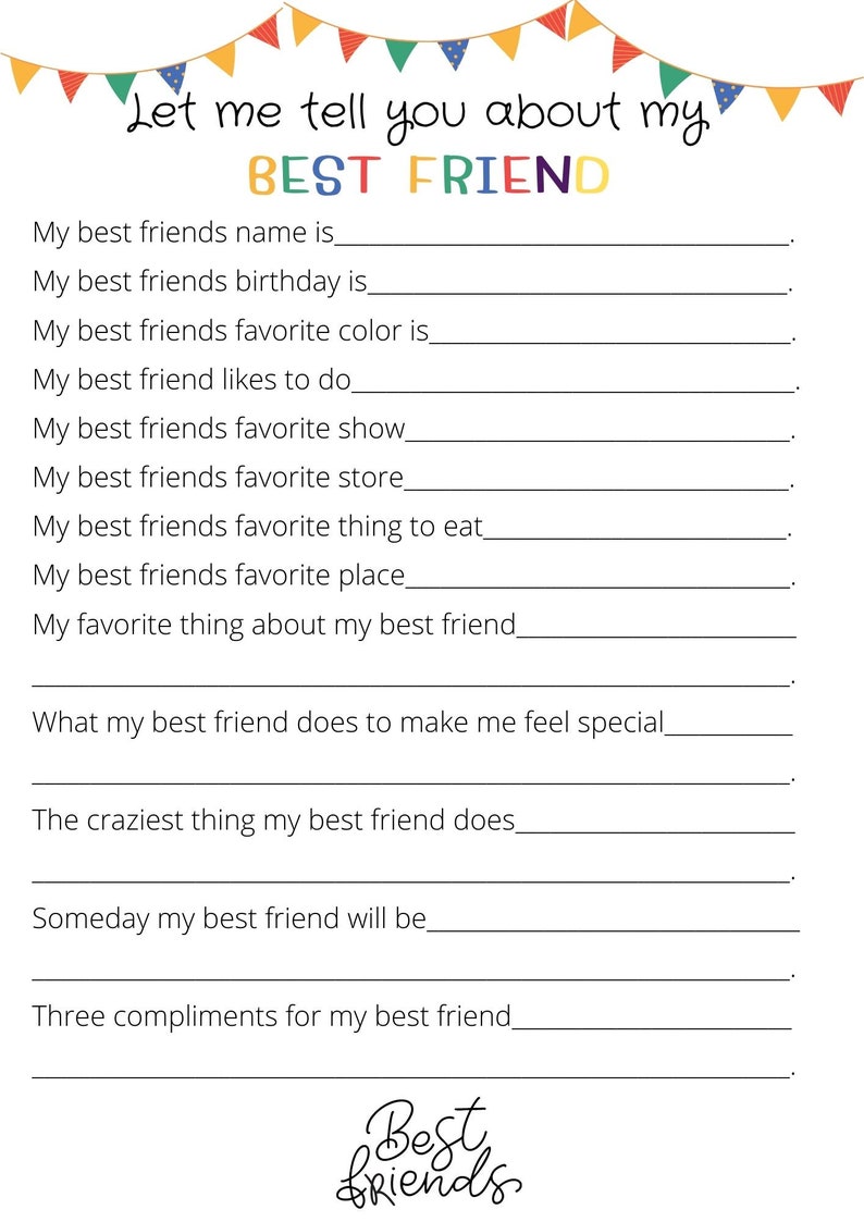 All About My Best Friend Printable, BFF Birthday, Best Friend Printable ...