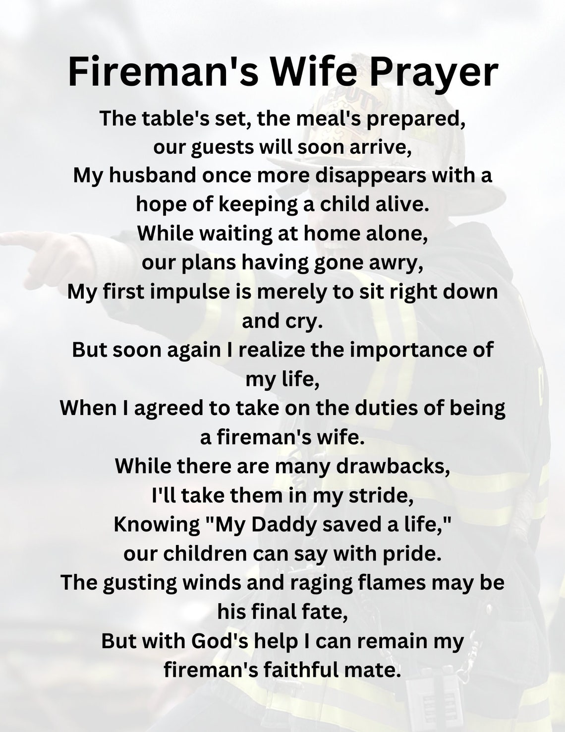 Fireman's Wife Poem, Fireman's Wife, Fireman's Wife Printable, Fireman ...