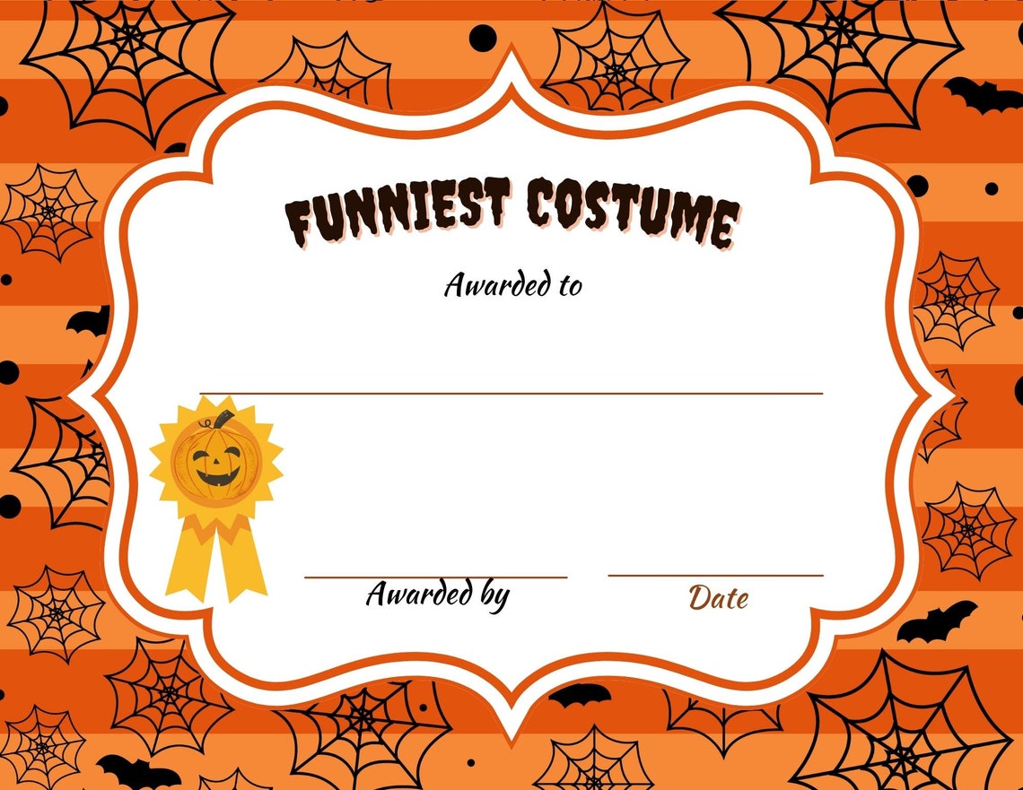 Printable (8) Different Halloween Costume Award Certificates ...