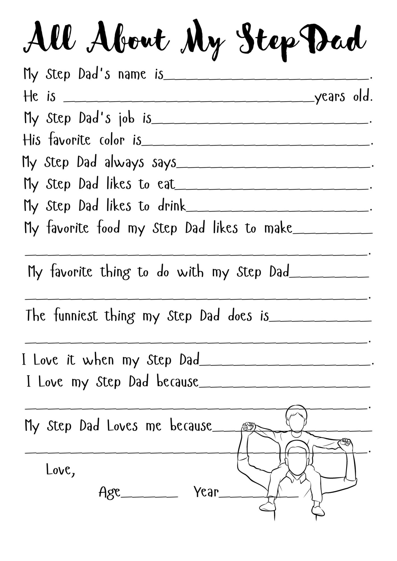 All About My Step Dad Printable, Step Dad Birthday, Father's Day ...