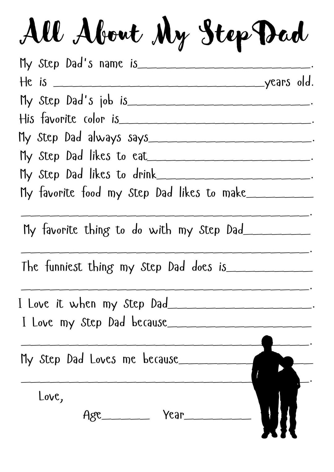 All About My Step Dad Printable, Step Dad Birthday, Father's Day ...