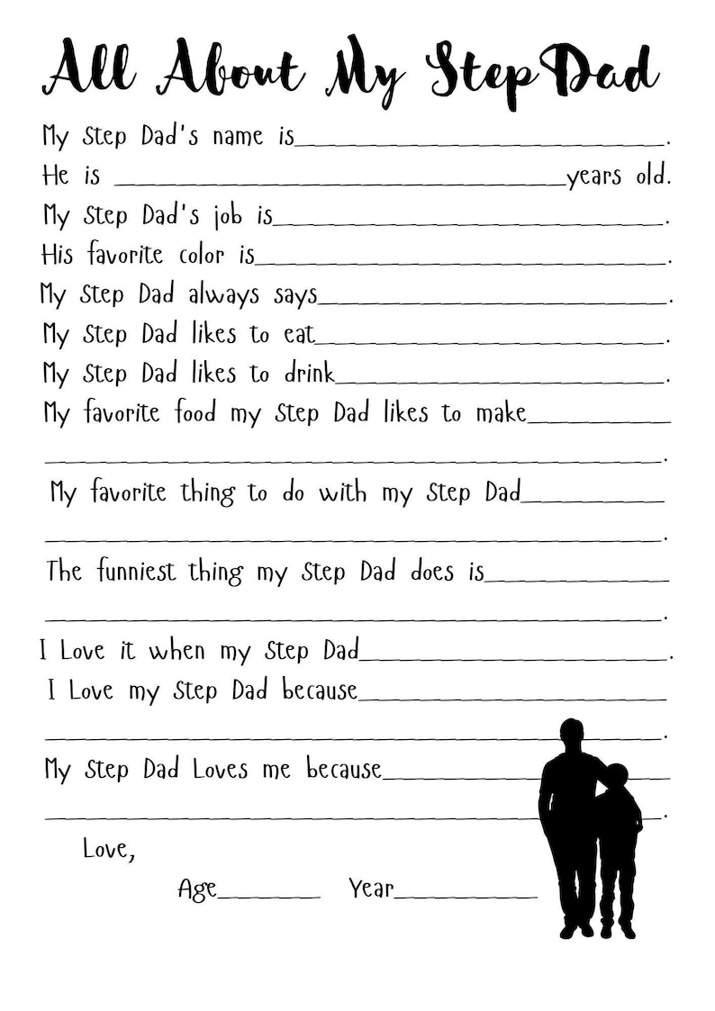 All About My Step Dad Printable, Step Dad Birthday, Father's Day ...