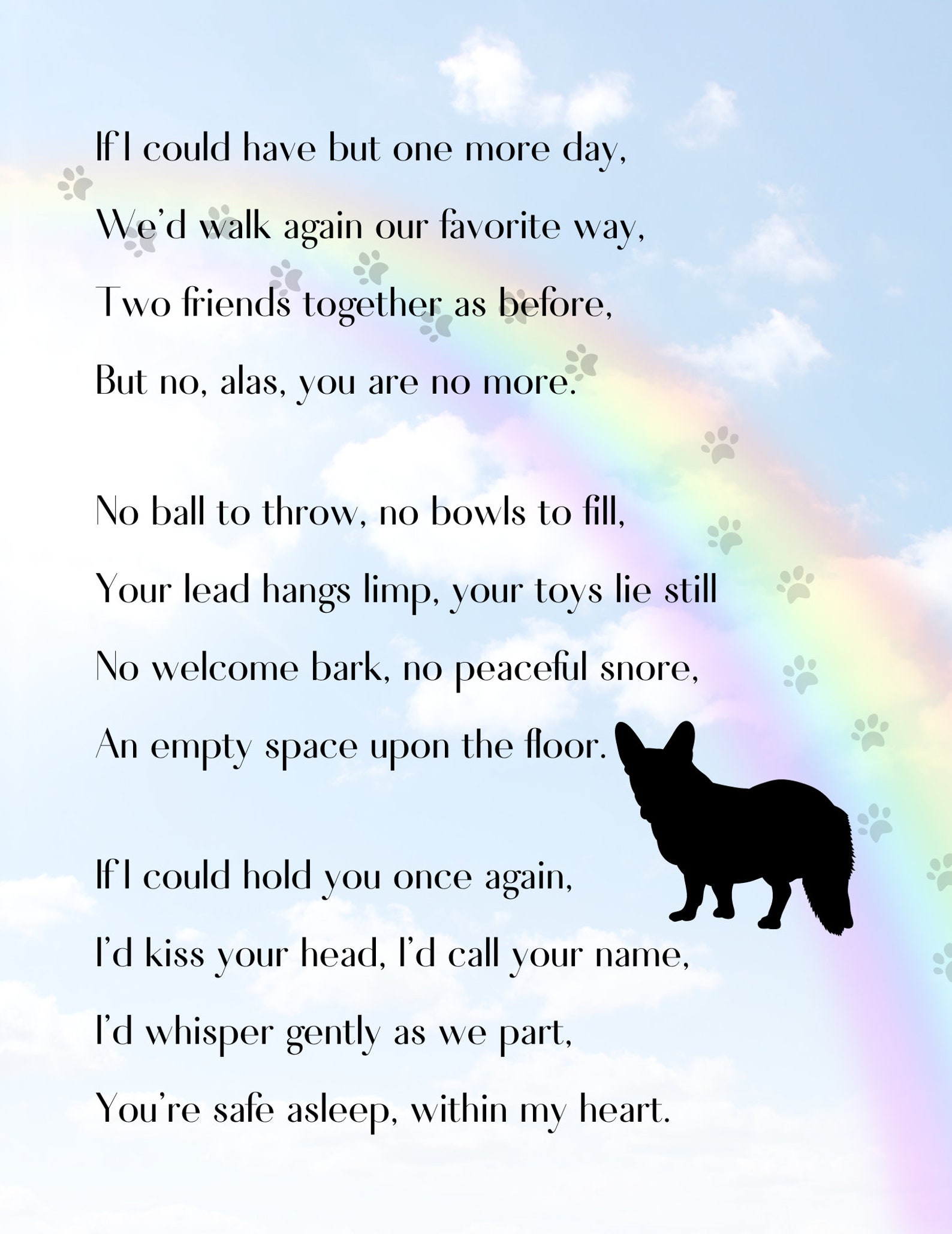 Pet Memorial Poem Print: Rainbow Bridge, Dog Loss Gift ( Digital ...
