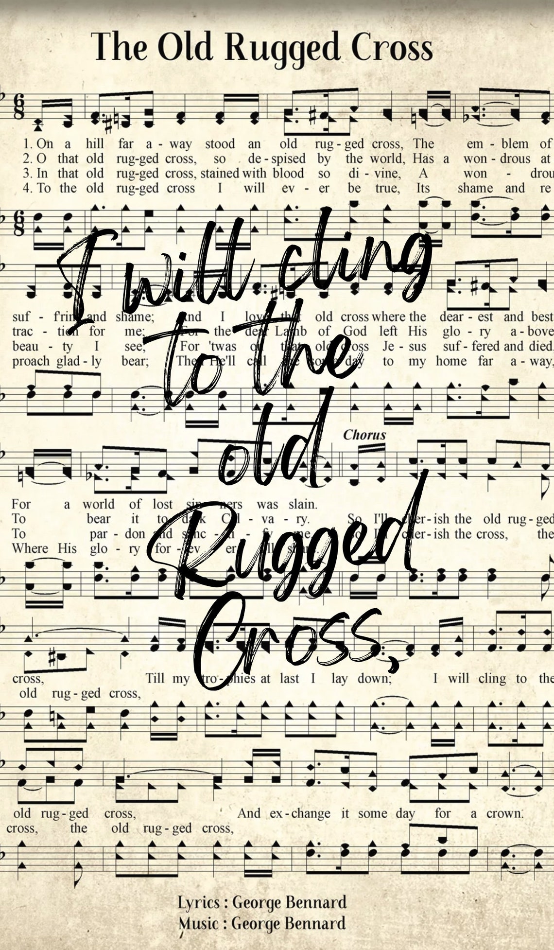The Old Rugged Cross | Hymn Sheet Music | the Old Rugged Cross 12x24 Printable | Cling to the ...