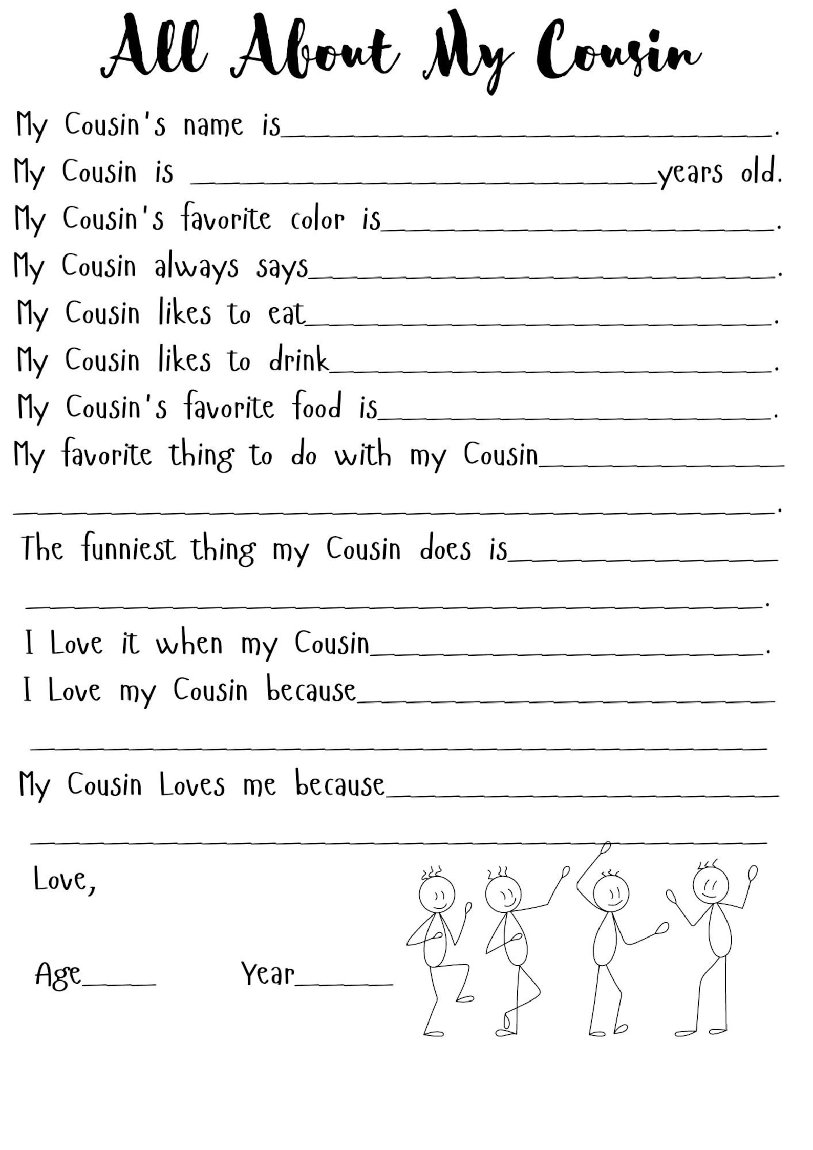 All About My Cousin Printable, Cousin Birthday, Cousin's Day Printable ...