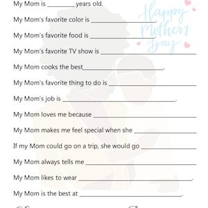 All About My Mom Printable Questionnaire, Mother's Day Gift (PNG Files ...