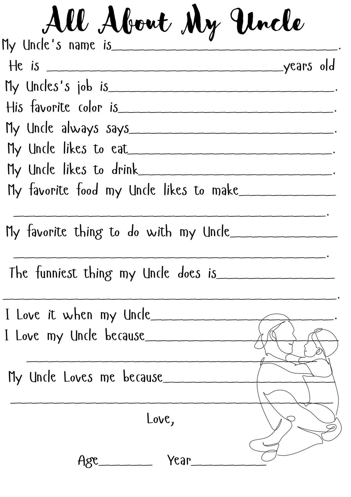 All About My Uncle Printable, Uncle Birthday, Uncle Printable, Uncle ...