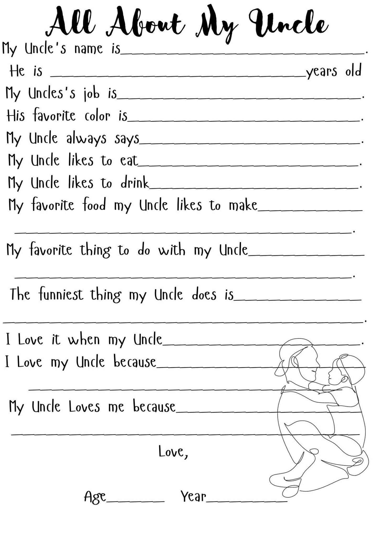 All About My Uncle Printable, Uncle Birthday, Uncle Printable, Uncle ...