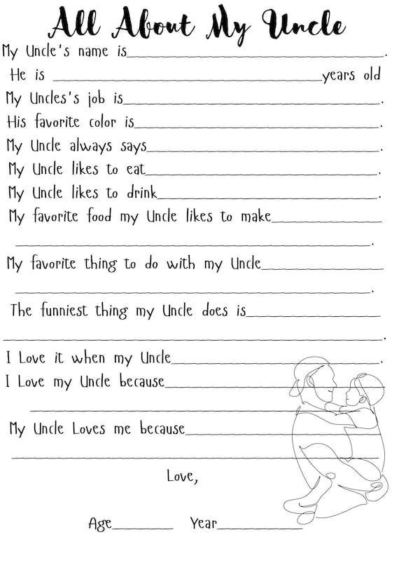 All About My Uncle Printable Uncle Birthday Uncle Printable - Etsy