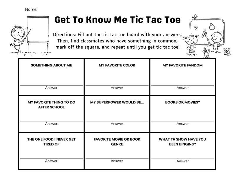 All About Me Tic Tac Toe Printable, Classroom Activity (PDF) - Etsy