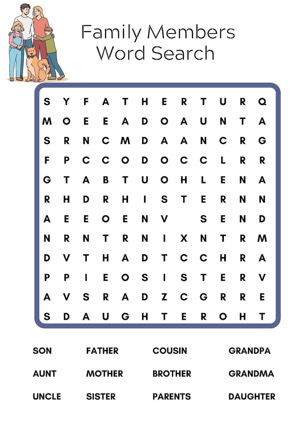 Family Members Word Search Printable, Reunion Game (PDF) - Etsy