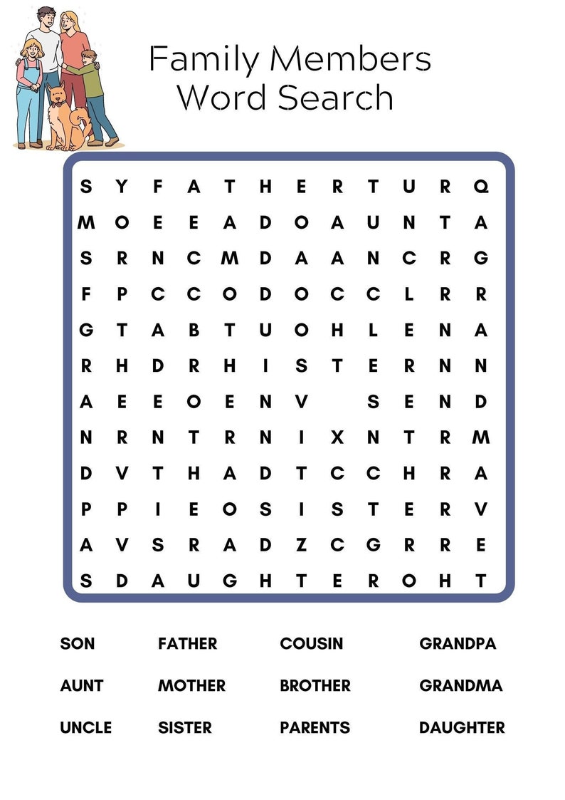 Family Members Word Search Printable, Reunion Game (PDF) - Etsy