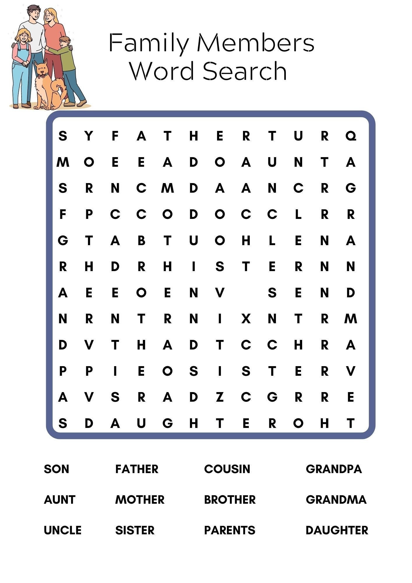 Family Members Word Search Printable Word Search Family Game Etsy