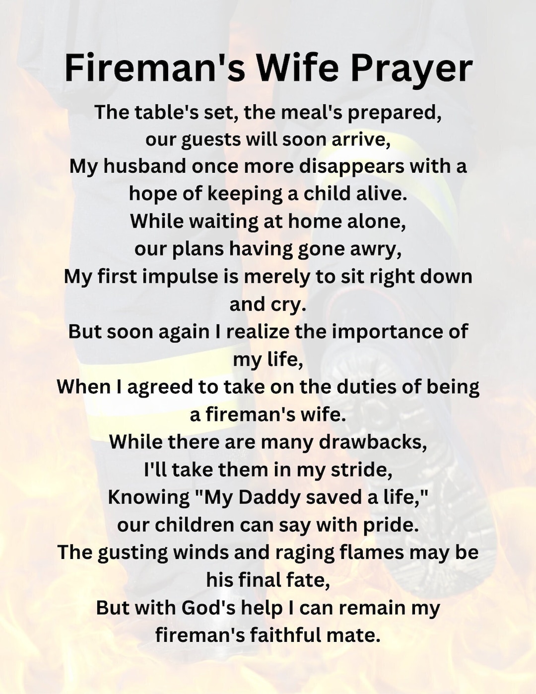 Fireman's Wife Poem, Fireman's Wife, Fireman's Wife Printable, Fireman ...