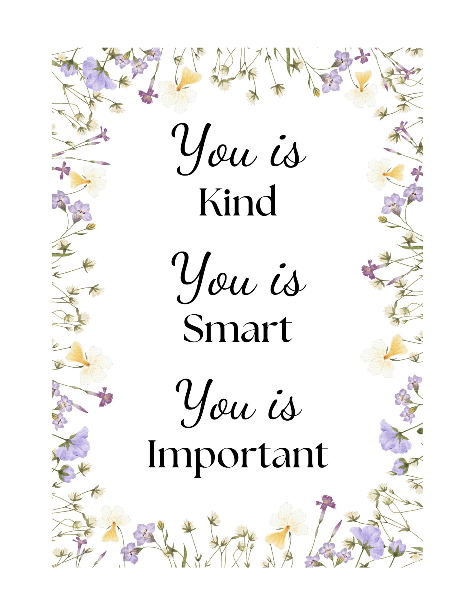 You is Kind, You is Smart, You is Important Printable Wall Art, Kids ...