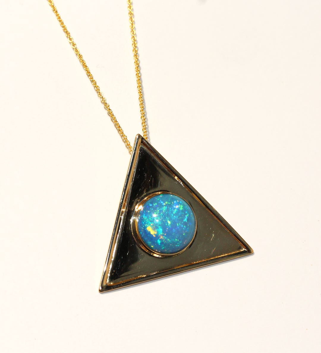 Natural Opal Triangle Pendant - 14k Yellow Gold - Natural Gemstone ...