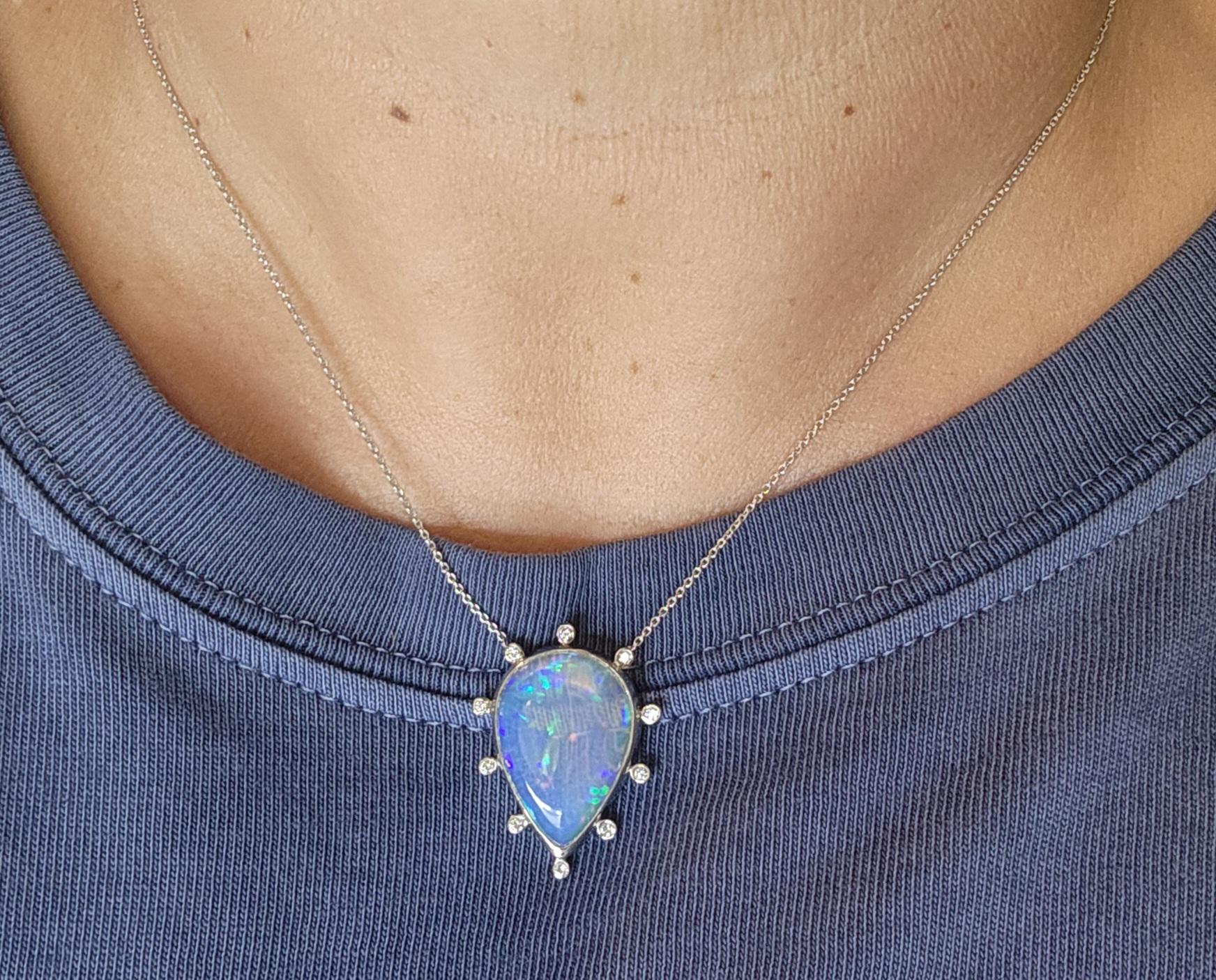 Blue Opal CVD Diamond Pendant Platinum Gemstone Jewelry #487 - Etsy