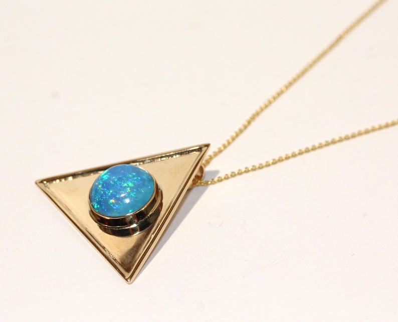Natural Opal Triangle Pendant 14k Yellow Gold Natural Gemstone Custom ...