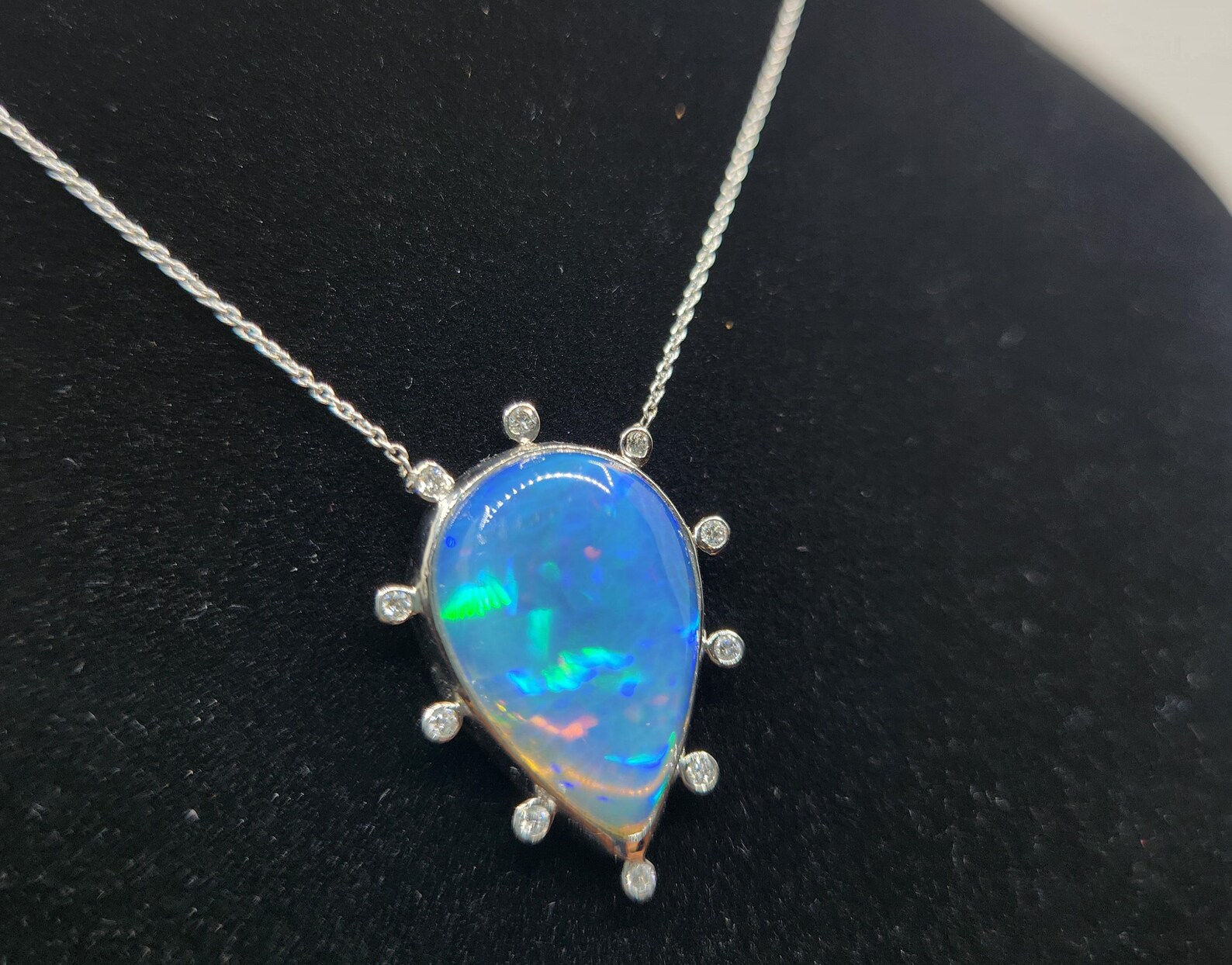 Blue Opal CVD Diamond Pendant Platinum Gemstone Jewelry #487 - Etsy