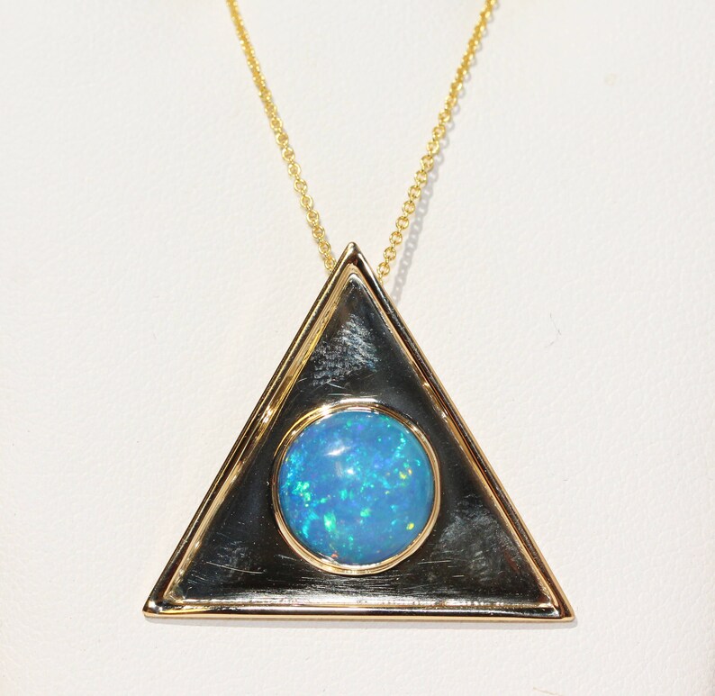 Natural Opal Triangle Pendant - 14k Yellow Gold - Natural Gemstone ...