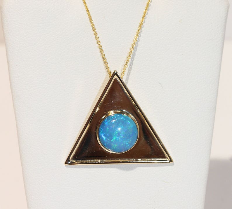 Natural Opal Triangle Pendant - 14k Yellow Gold - Natural Gemstone ...
