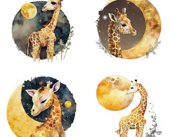 Watercolor GIRAFFE Clipart Bundle Wallart PNG Giraffe Gift for - Etsy