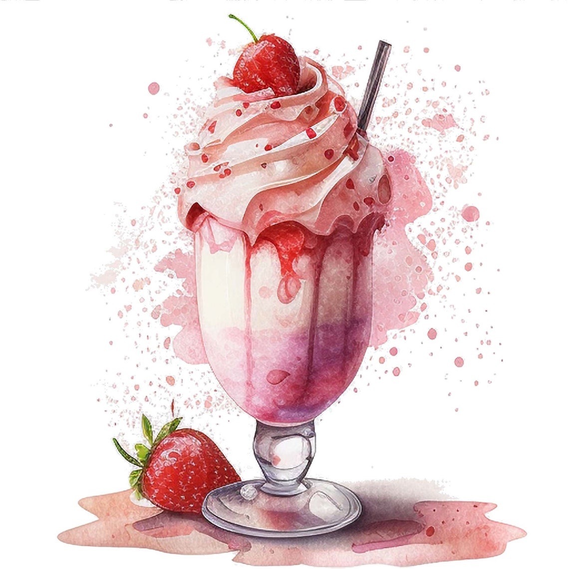 Watercolor Strawberry Milkshake Clipart Set of 4 PNG Files - Etsy