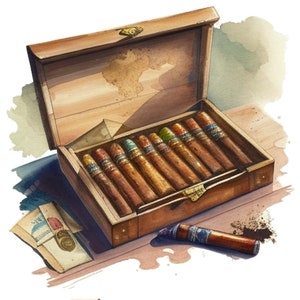Watercolor Cigar Box Clipart Set of 4 PNG Files - Cigar Lounge Art ...