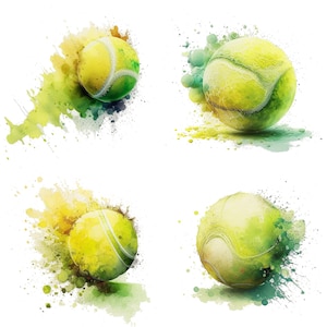 Tennis Ball Watercolor Clipart Set 4 Digital Downloads for Sports Art ...